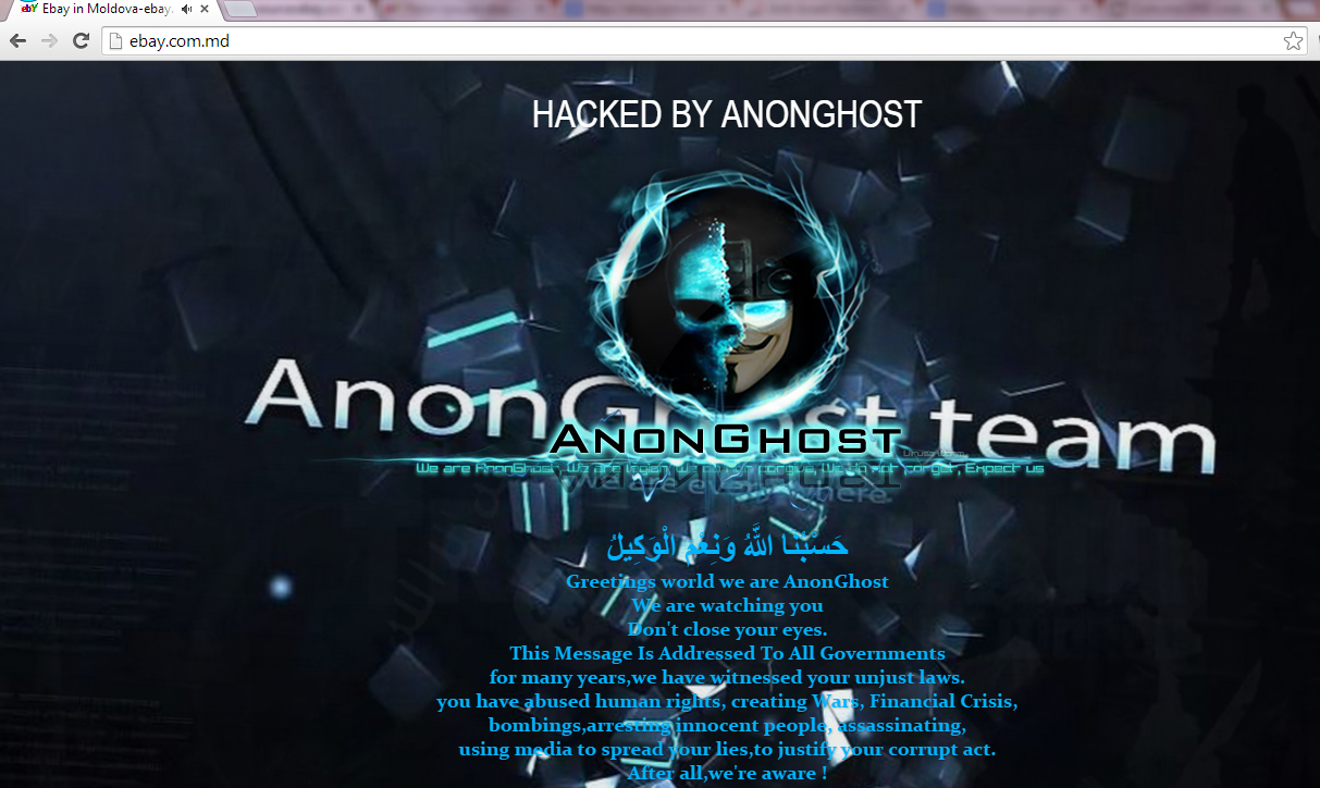 Official Ebay Moldova domain hacked by AnonGhost Team - Cyber Kendra