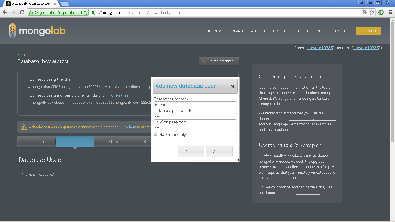 好癢的學習筆記: [Node.js]mongolab & mongodb 初探