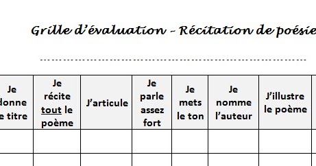 Teacher Charlotte: Nouvelle grille d'évaluation de la récitation de poésie