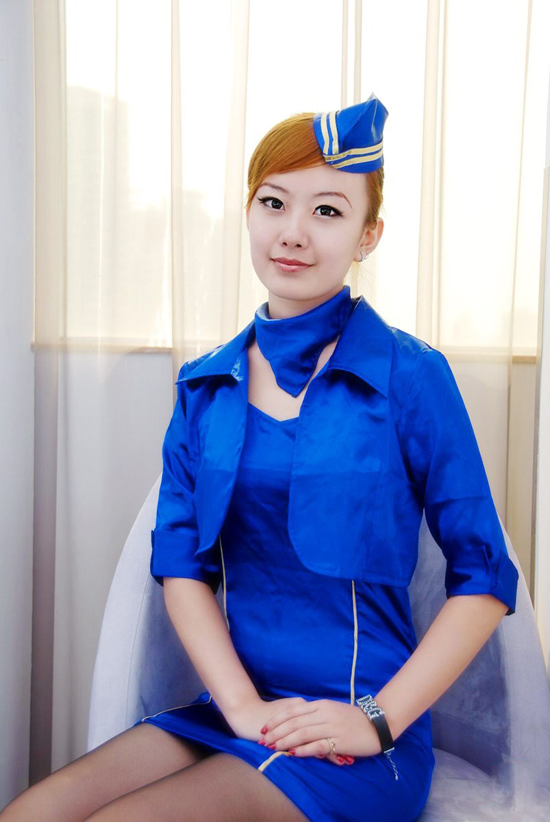 Pretty Stewardess Costume in Blue Uniform ~ World stewardess Crews