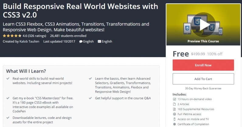 100 Off Build Responsive Real World Websites With Css3 V20 Worth 19999 Onlinecouponscourse