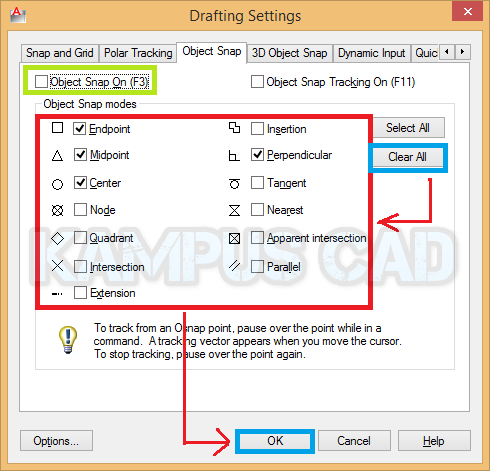 CARA MENGGUNAKAN OSNAP DI AUTOCAD