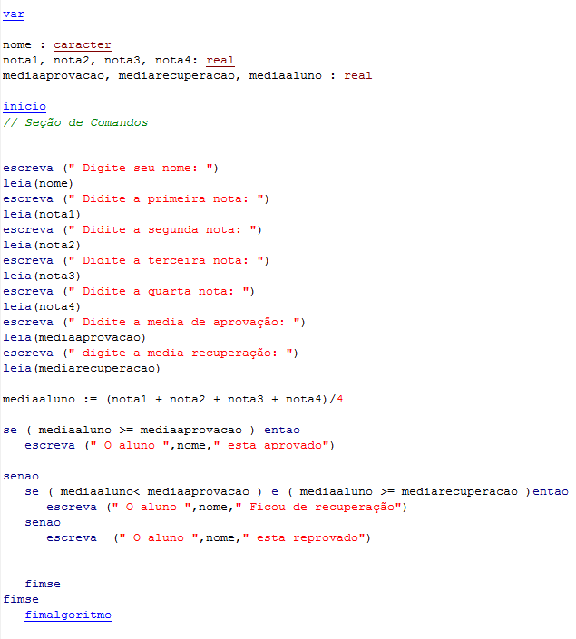 Antigo Programador: VISUALG: Exercícios SE, SENAO