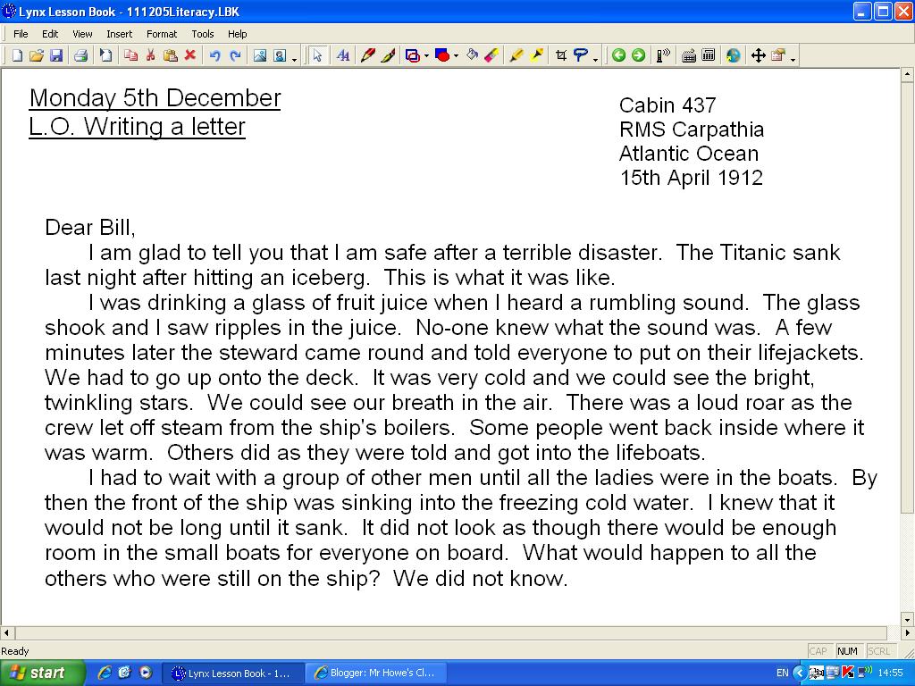 Mr Howe's Class: Literacy: letter writing and punctuation