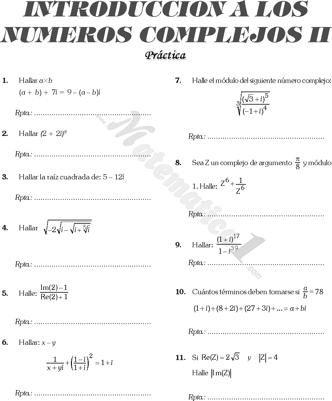 NUMEROS COMPLEJOS EJERCICIOS RESUELTOS PDF