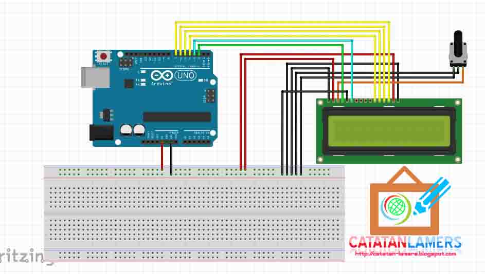 Menampilkan Teks ke LCD 16x2 Menggunakan Arduino Uno R3 - Catatan Lamers