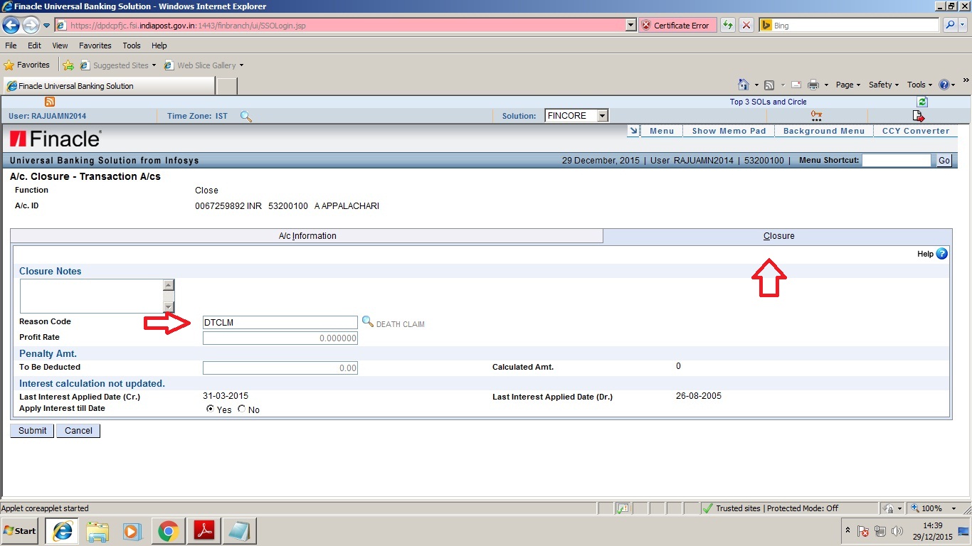 DOP Finacle Tutorials: Claim closure procedure for any type of account ...