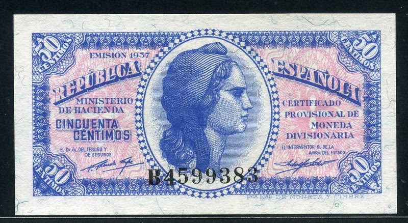 Spain currency 50 Centimos banknote 1937 Spanish Republic|World ...