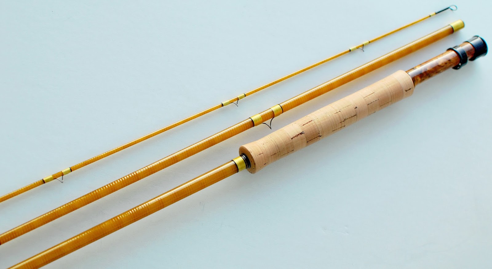 Handcrafted graphite and fiberglass fly rods: Kabuto brown. In progress.