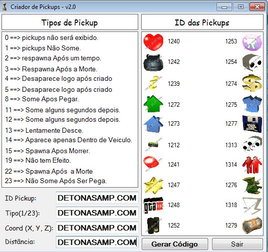 Criador de Pickups - v2.0 ~ .:: Detona Samp