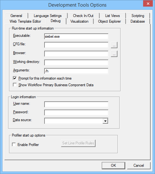 Siebel Universe: How to setup the debug setting in siebel tools