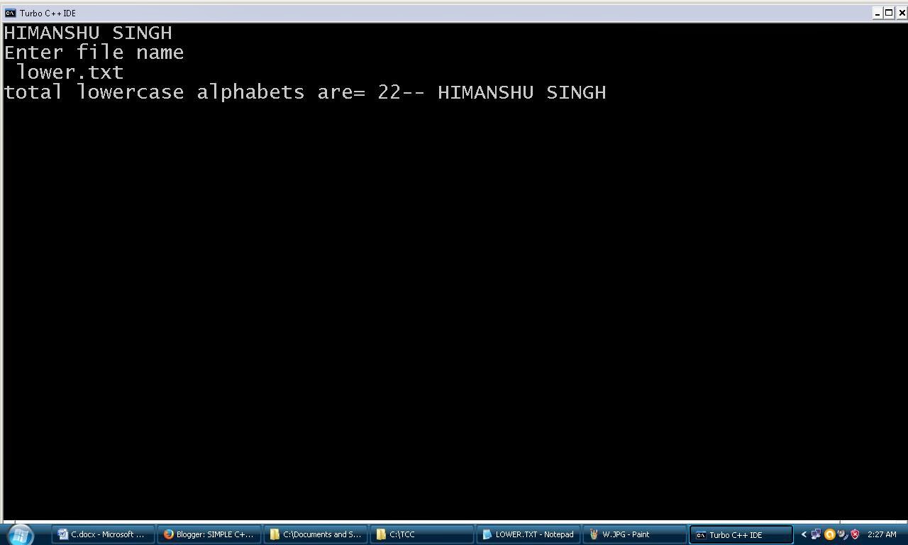 SIMPLE C++ PROGRAMS OF HIMANSHU SINGH: COUNT LOWERCASE ALPHABET IN A FILE