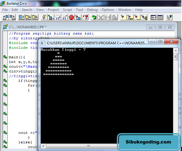 Program Membuat Pola Segitiga Bintang Pada Bahasa Pemrograman C++