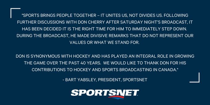 Don Cherry fired by Sportsnet over 'you people' rant on Coach’s Corner