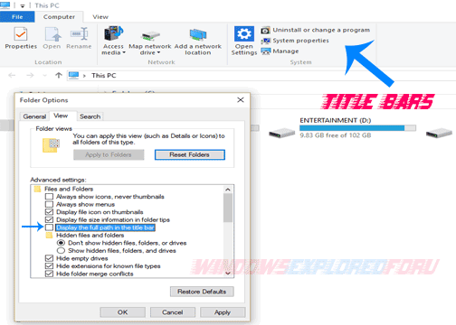 File Explorer Title Bar Display Full Path In Windows 10 Windows 10