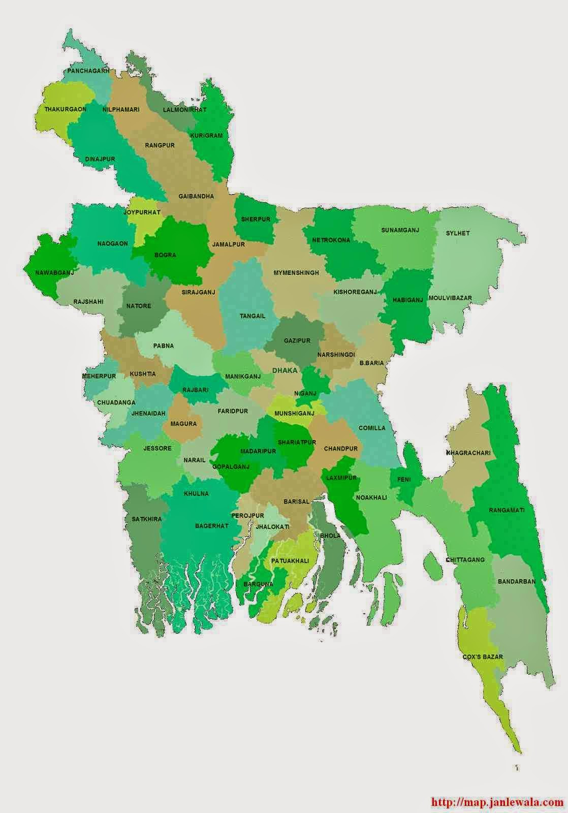 Districts Outline Map of Bangladesh