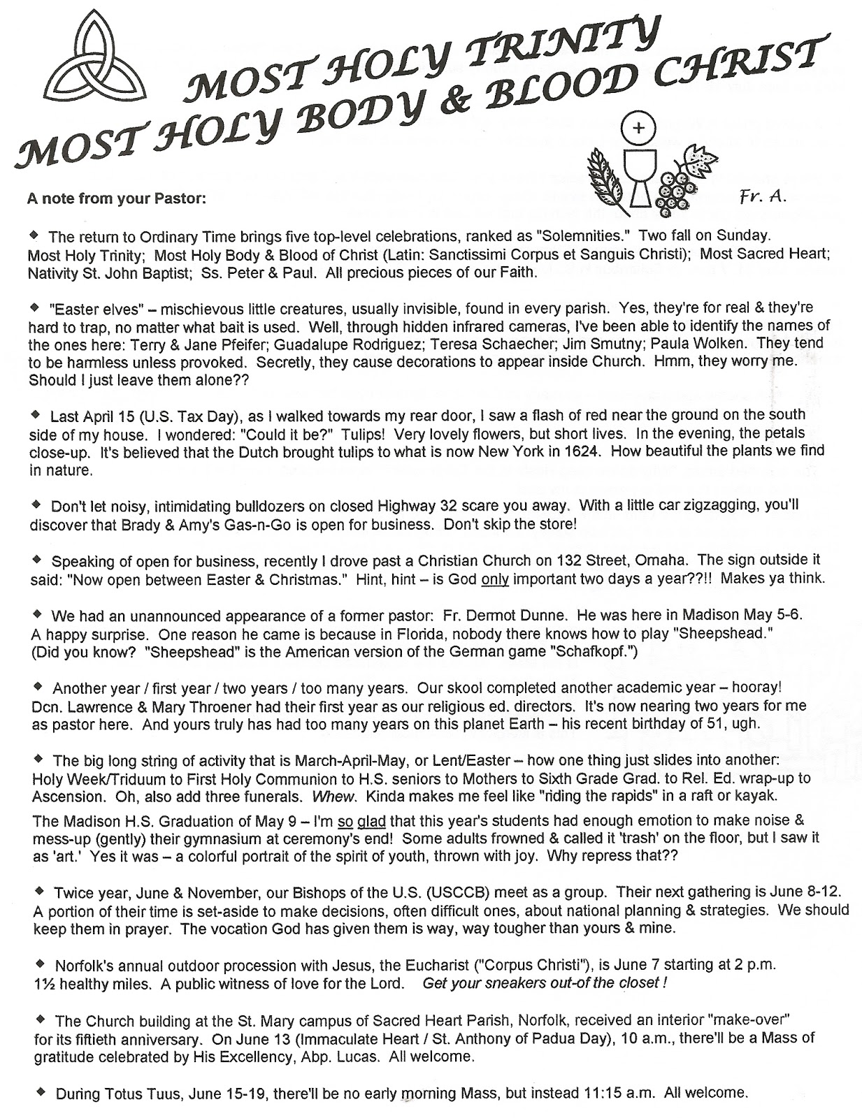 St. Leonard Catholic Church: May 31, 2015 Bulletin ~ The Most Holy Trinity + Inserts