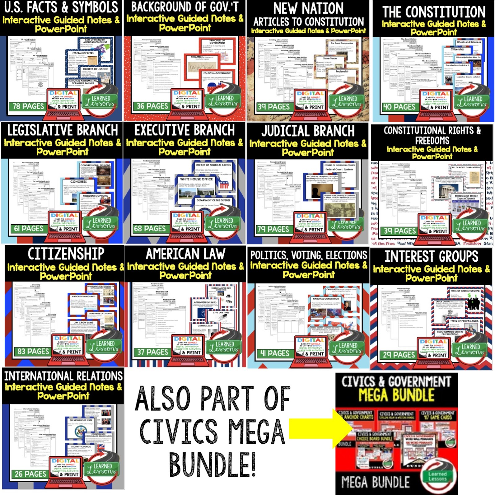 CIVICS Guided Notes and PowerPoints BUNDLE, Print and Digital Graphic ...