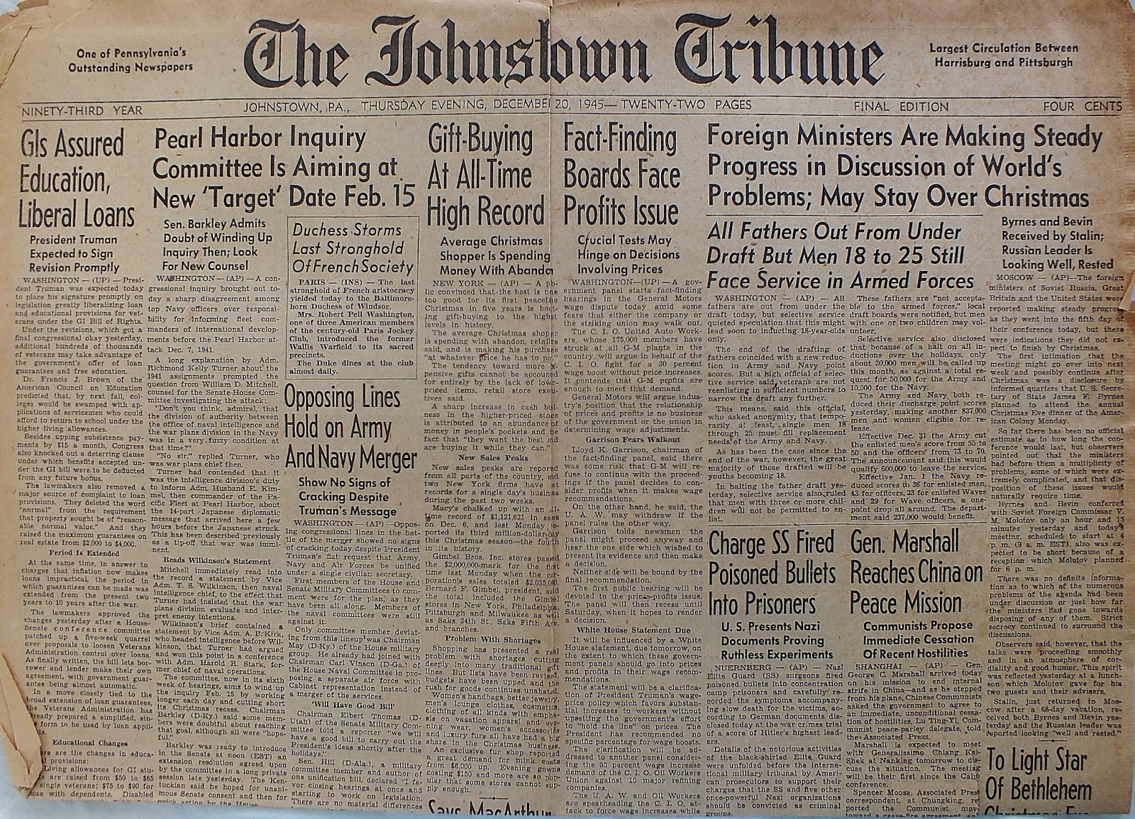 The Johnstown Tribune - WWII: December 20, 1945