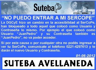 SUTEBA AVELLANEDA: NO PUEDO ENTRAR EN EL SERCOPE
