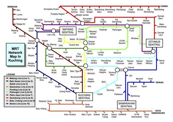 LRT Train Line Map of Kuching City, Sarawak - Miri Property Market