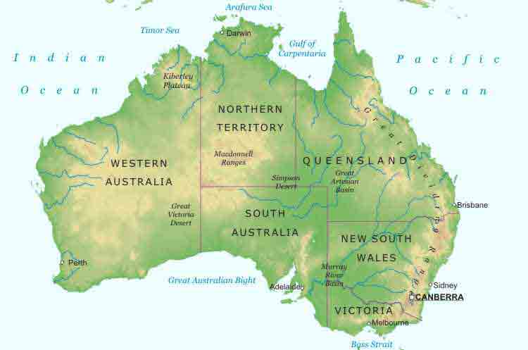 Australien Karta över Region Politiska