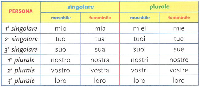 Voliamo in quinta!: Aggettivi e pronomi possessivi