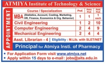 Atmiya Institute of Technology and Science, Rajkot Wanted Professor ...