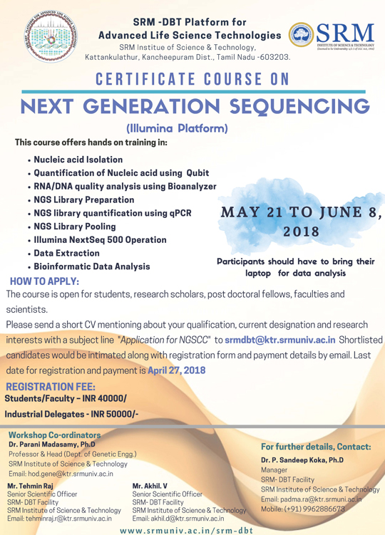 Certificate Course on NEXT GENERATION SEQUENCING (Illumina Platform ...