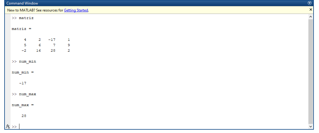 "EL HUGUITO": Encontrar mínimo y máximo de una matriz en MATLAB