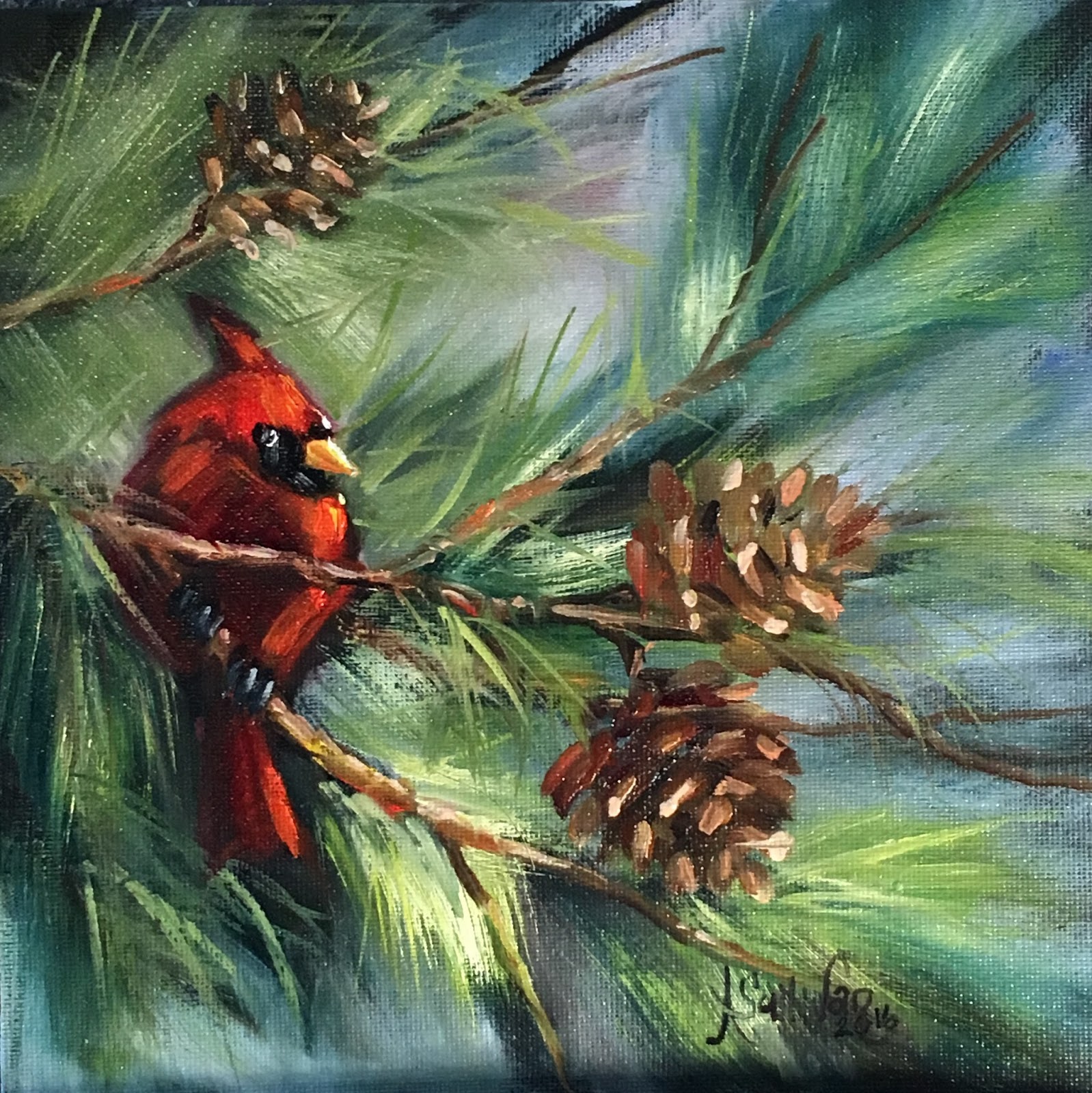 THROUGH THE EYES OF AN ARTIST: Perched High red bird painting by ...