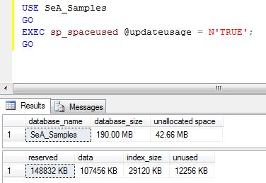sharing: SP_SPACEUSED - Displaying Space Information