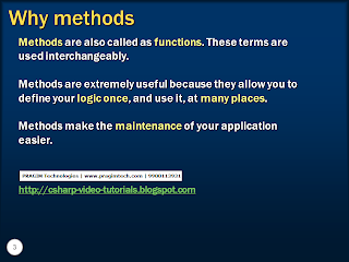 Sql server, .net and c# video tutorial: Part 16 – Methods in C#