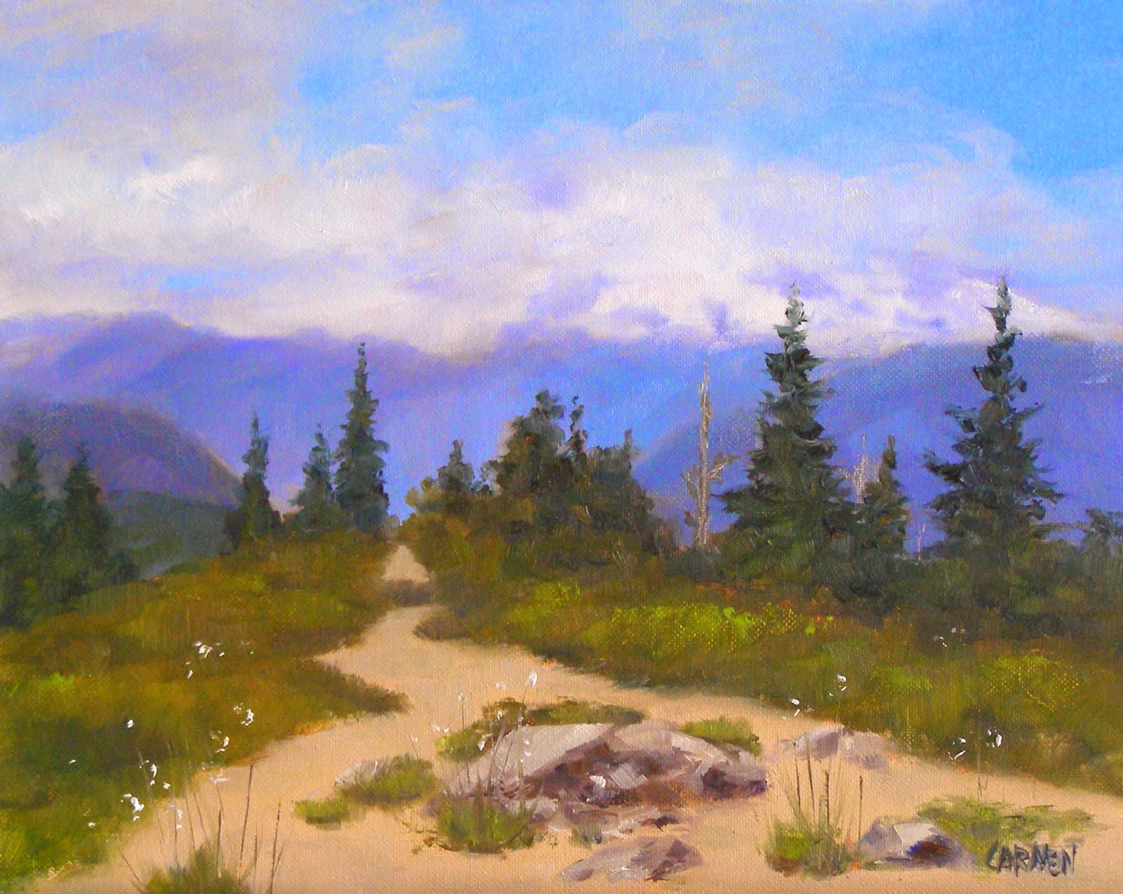 Carmen Beecher: Mountain Path, 10x8 Oil on Canvas Panel Landscape Daily ...