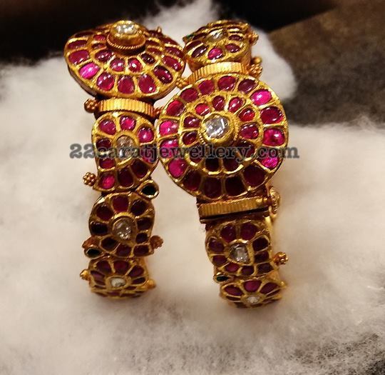 Polki and Kundan Broad Bangles - Jewellery Designs