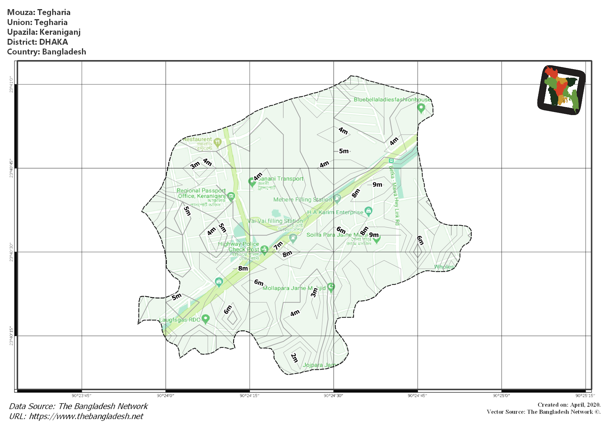 Map of Tegharia Mouza, Keraniganj, Dhaka