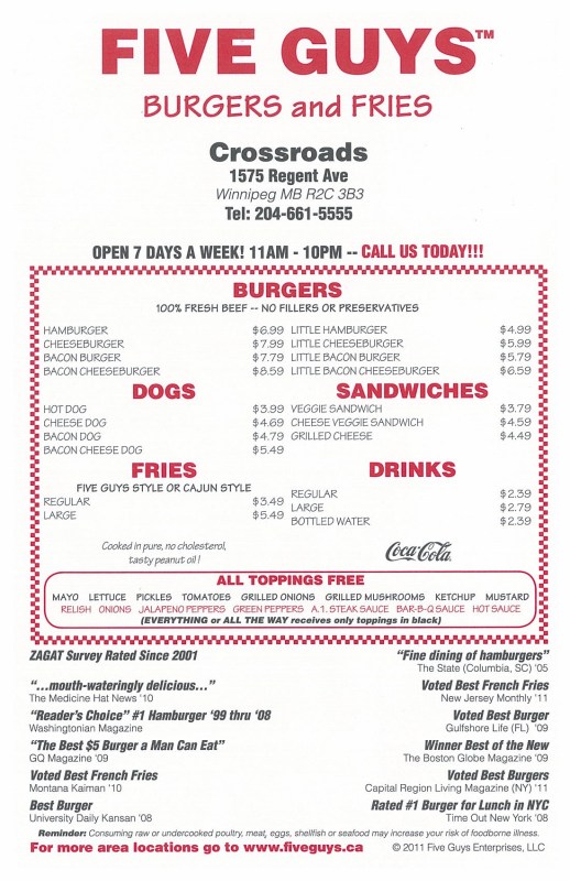 Burger Club - Winnipeg: Five Guys - Regent: 4/5