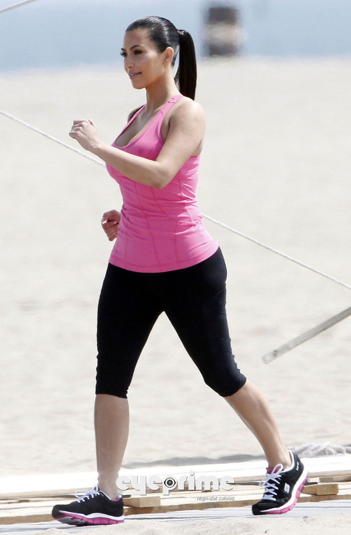 Kim Kardashian In Sexy Pink Workout Suit | Sexy yoga session