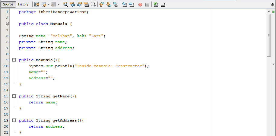 Tutorial Implementasi Inheritance dan Getter and Setter Manusia.java pada Java NetBeans