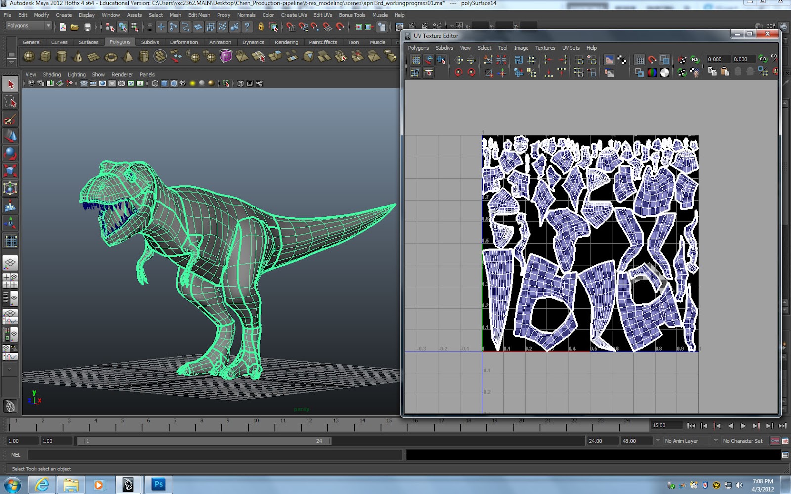 Yu-Nien's blog: Production Pipeline week 4 ( Rig texture Dinosaur )