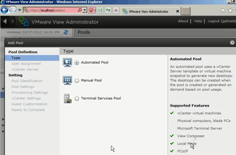 Buildinig, Provisioning Virtual Desktops: VMWare View 5- Managing Automated Pools with Full VMs