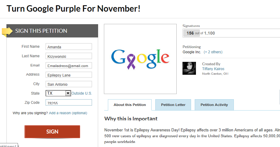 EpilepsyBlogger: Help Turn Google Purple for Epilepsy Awareness Month!