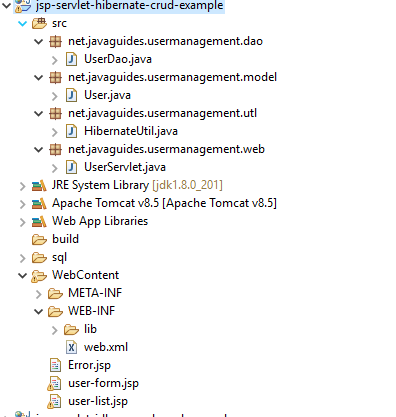 JSP Servlet Hibernate CRUD Example