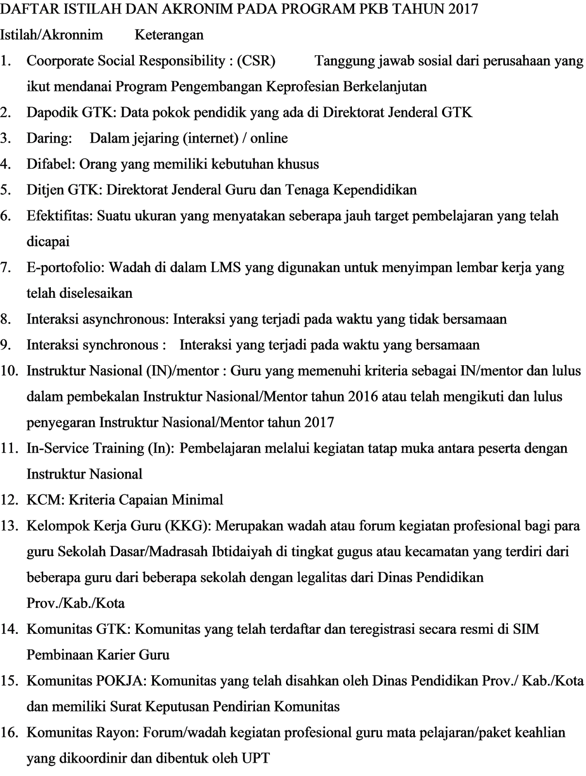 50 ISTILAH DAN AKRONIM PADA PROGRAM PKB –GURU PEMBELAJAR- TAHUN 2017 - Info Pendidikan