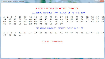 Samuel Lima - Programador C/C++ : Números primos em Matriz Dinâmica