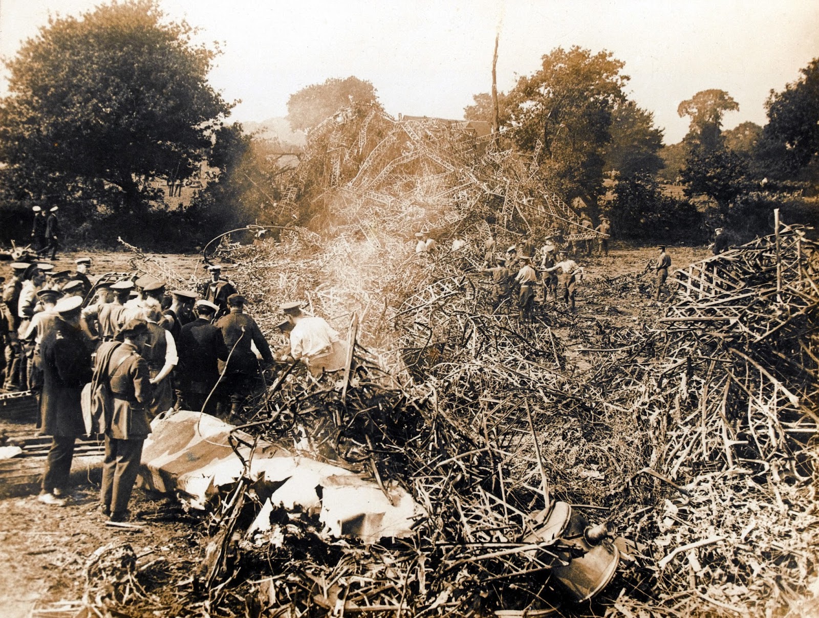 British military personnel inspecting the wreckage of a crashed German ...