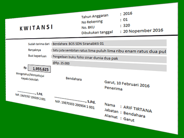 Contoh Aplikasi Cetak Kwitansi dengan Format Excel - Contoh File Guru