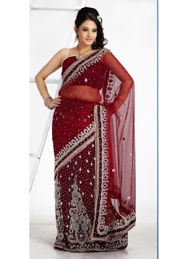 BEAUTY AND FASHION: NET MAROON SAREE