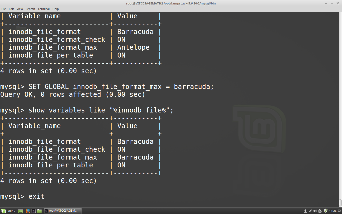 Change InnoDB file format to Barracuda