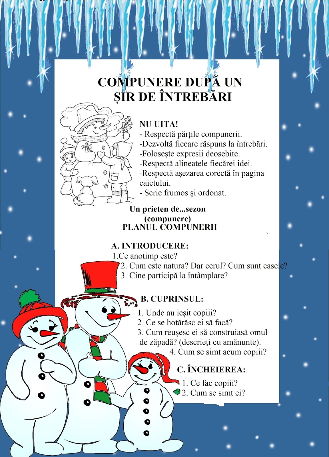 Lumea lui Scolarel...: Compunere după un plan de întrebări